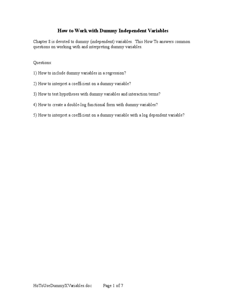 How To Use Dummy X Variables | PDF | Dummy Variable (Statistics ...