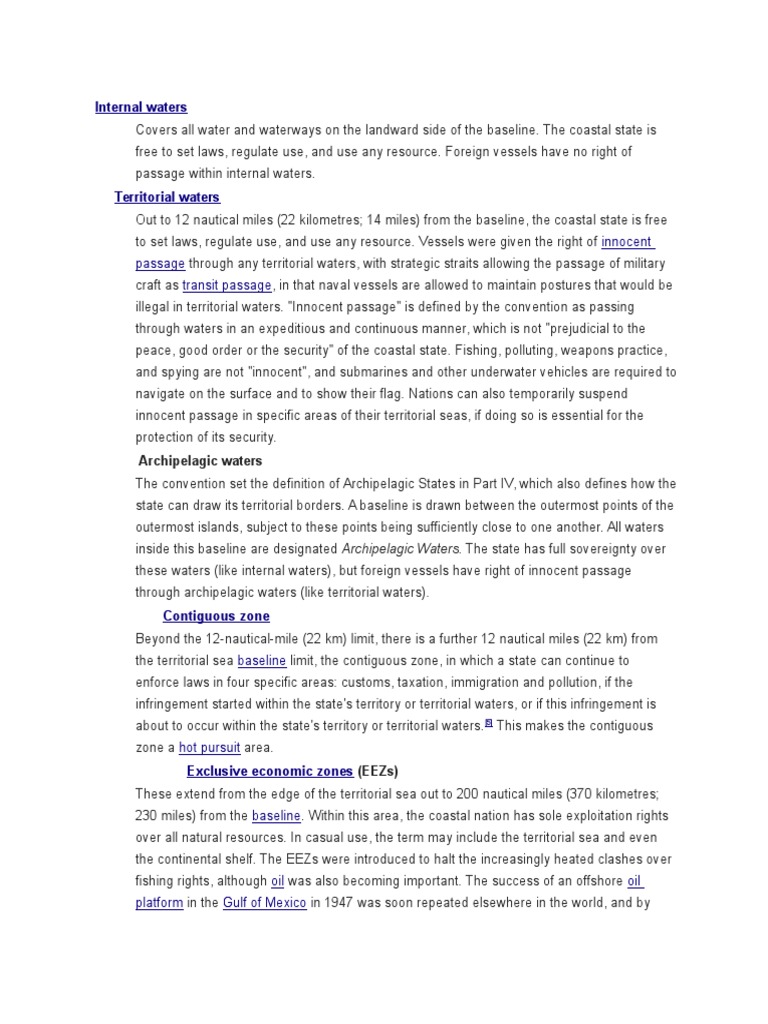 Internal Waters: Innocent Passage Transit Passage | PDF | Territorial ...