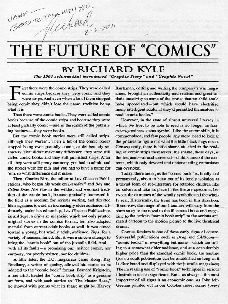 The Future of Comics by Richard Kyle | PDF | Comic Book | Comics