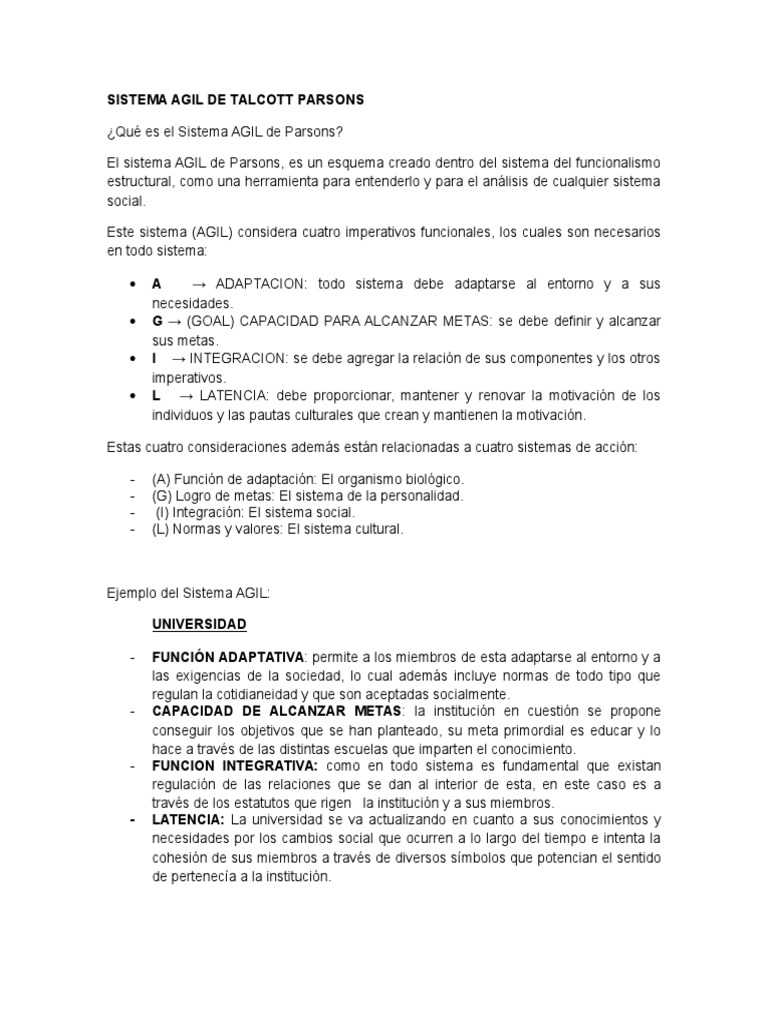 Qué Es El Sistema AGIL de Parsons | PDF | Familia | Ciencias del ...