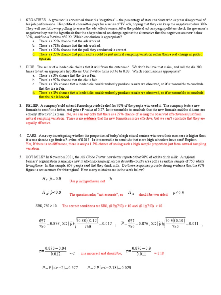 1-Prop Z-tests Modeling the World Chpt20 Answers | P Value ...