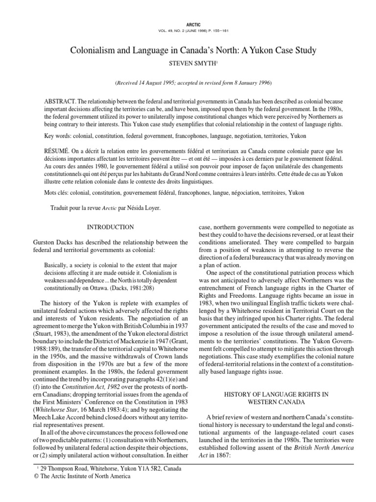 Colonialism and Language in Canada's North: A Yukon Case Study | PDF ...