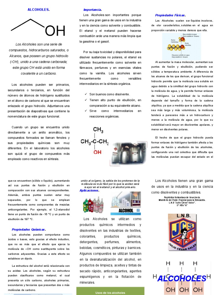 ALCOHOLES (Tríptico) | Alcohol | Sustancias químicas