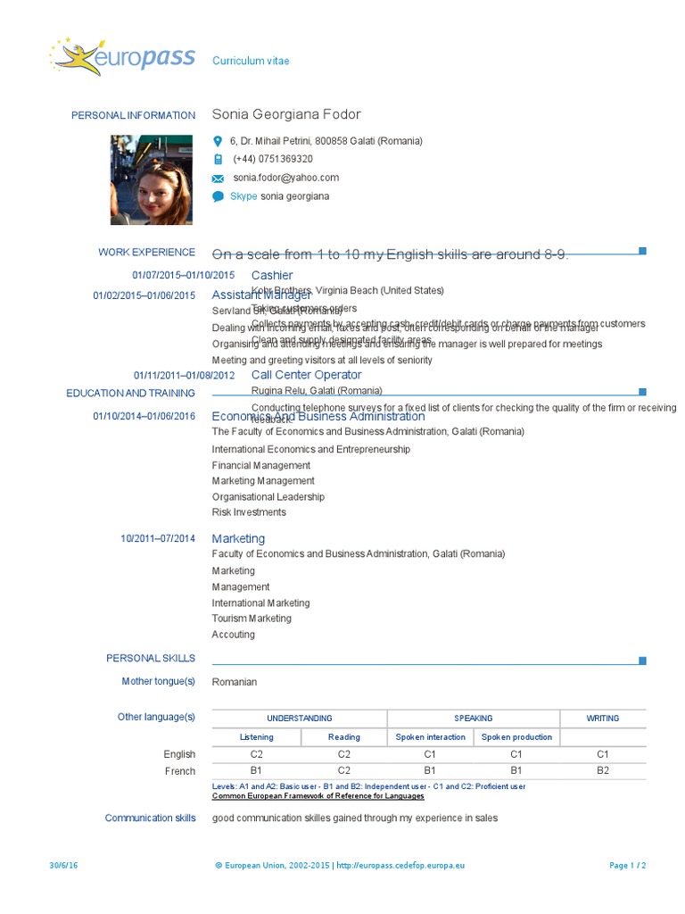 A Versatile Professional: Sonia Georgiana Fodor's Curriculum Vitae | PDF