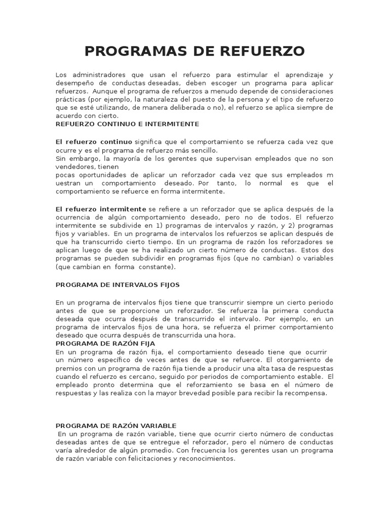 Programas de Refuerzo | PDF | Reforzamiento | Comportamiento