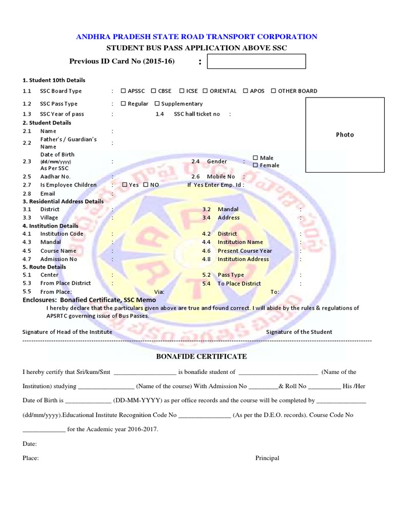 Student Bus Pass Application Form | PDF