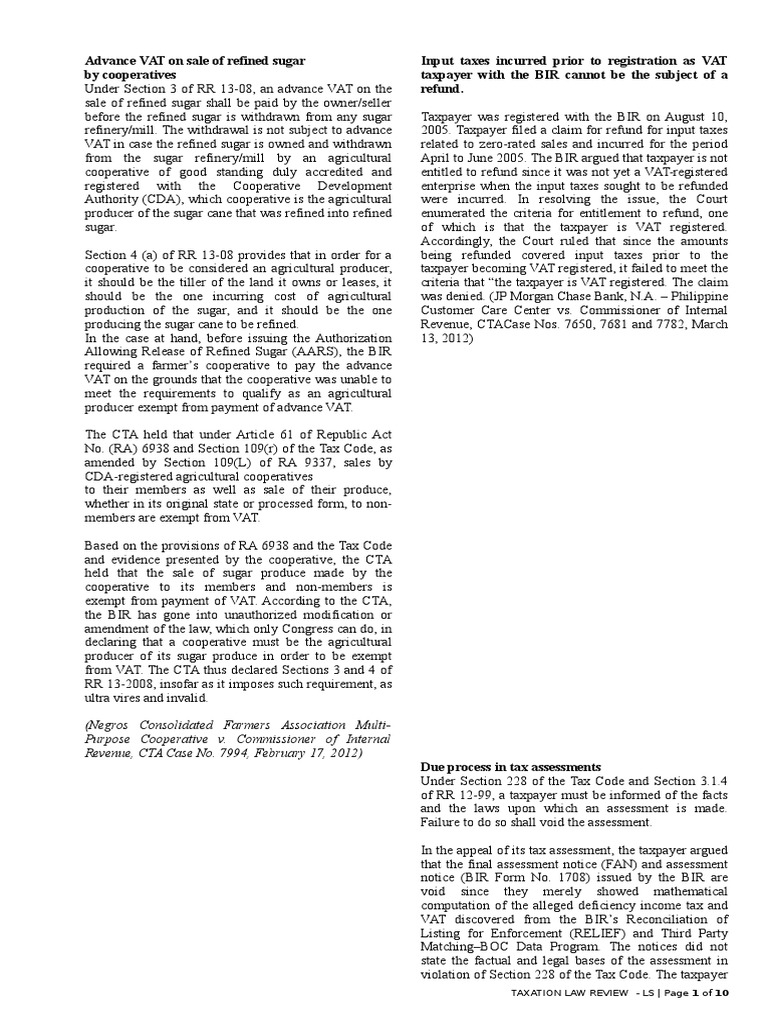 Taxation Reviewer On VAT | PDF | Value Added Tax | Tax Refund