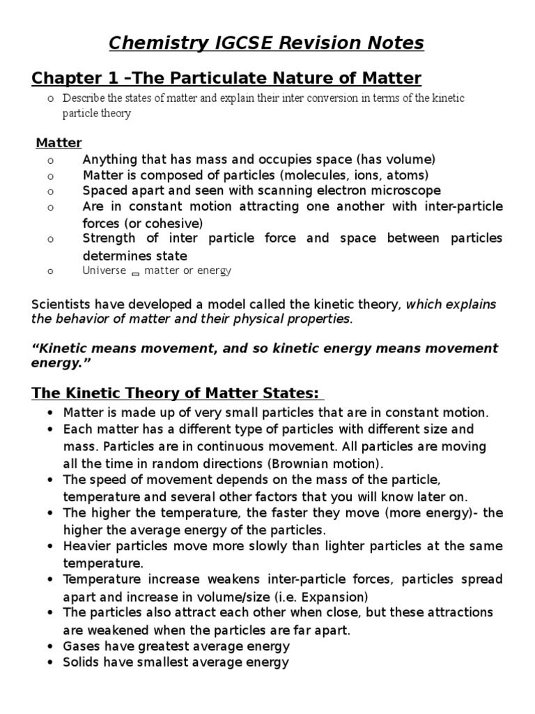 JYOTI Chemistry IGCSE Revision Notes | PDF | Evaporation | Melting Point