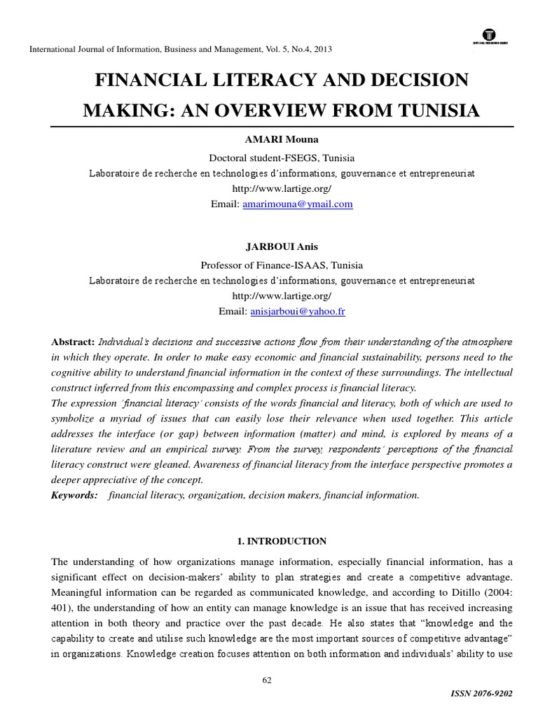 Financial Literacy and Decision Making | PDF | Advice (Opinion) | Literacy