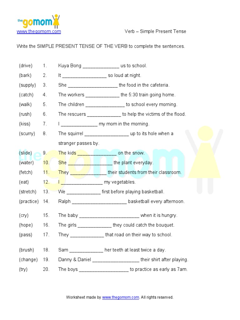 Verb Simple Present Tense Worksheet A | PDF