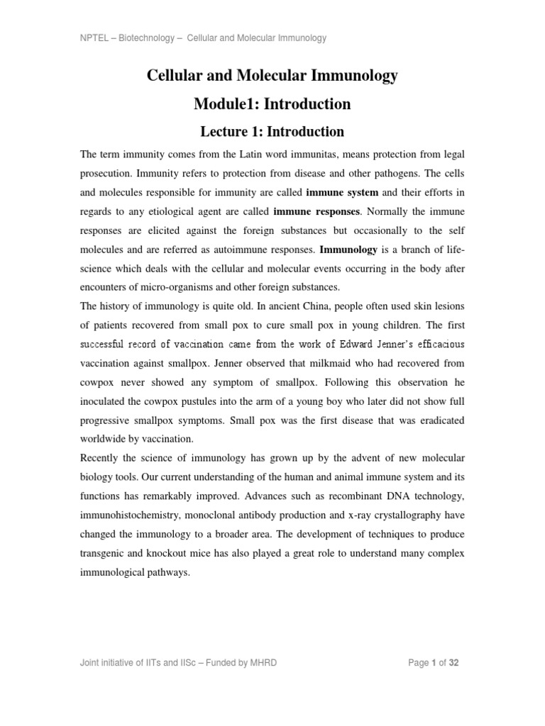 Cellular and Molecular Immunology Module1: Introduction | PDF ...