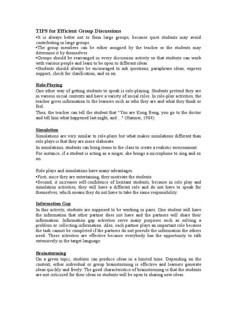 TIPS For Efficient Group Discussions: Role-Playing | Download Free PDF ...
