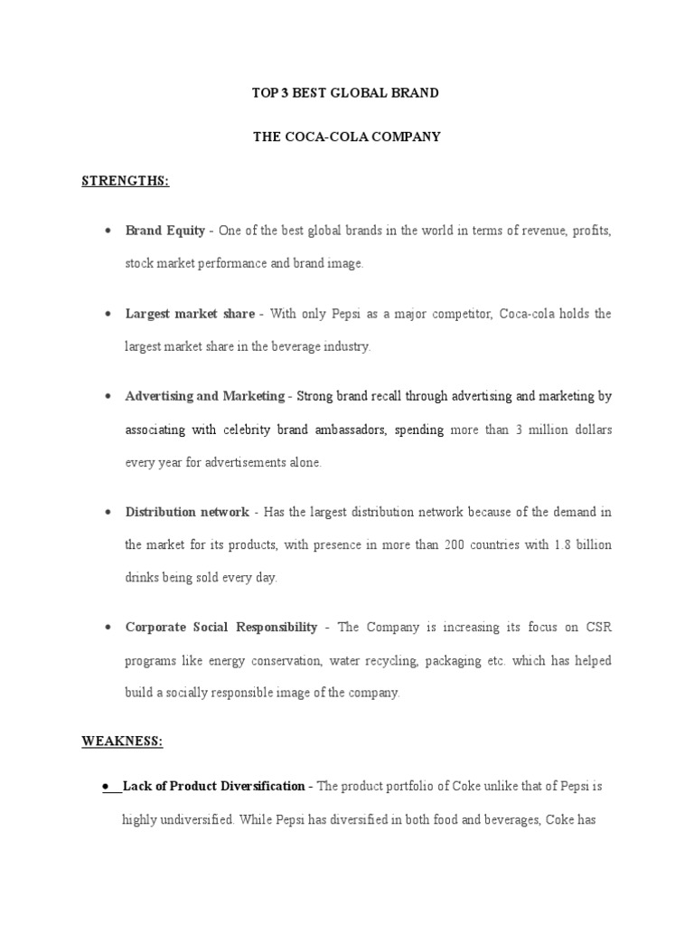 Coca-Cola SWOT Analysis 2025: Strengths & Weaknesses | PDF | Pepsi Co ...