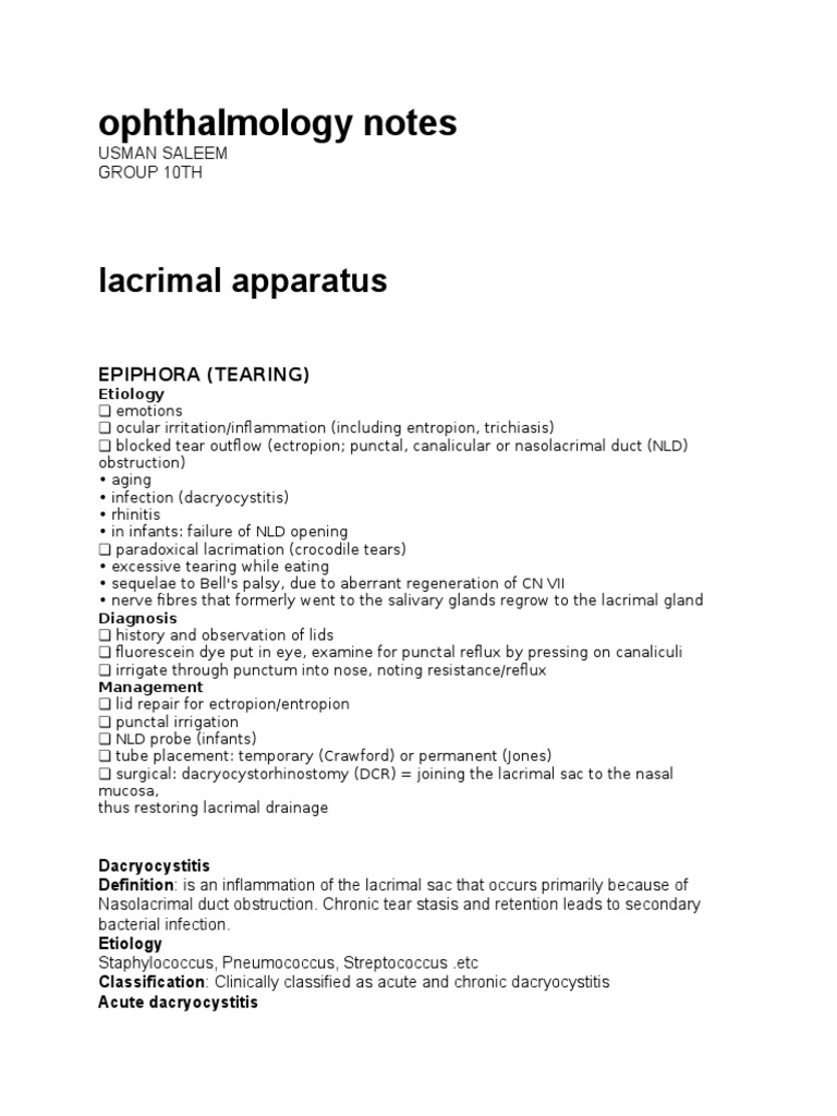 Ophthalmology Notes - Copy | Glaucoma | Cataract