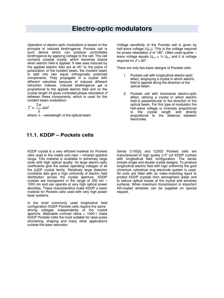 Electro-Optic Modulators: 11.1. KDDP - Pockels Cells | PDF | Optics ...