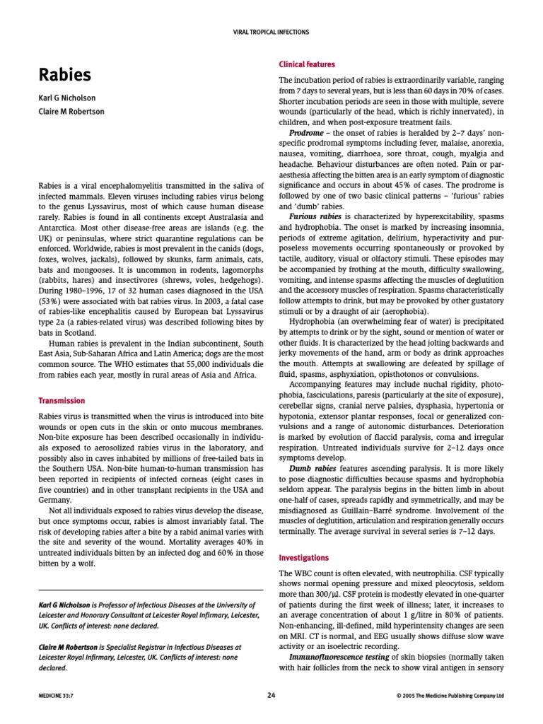 Rabies: Clinical Features | PDF | Rabies | Vaccines