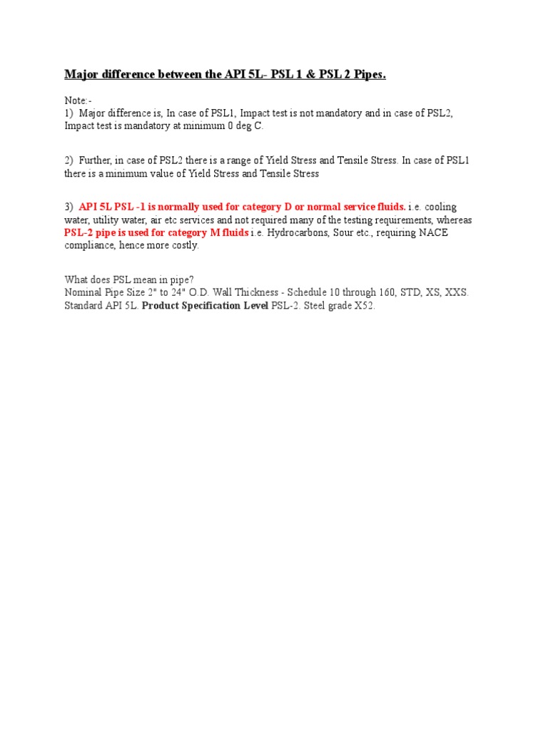 Major Differences Between API 5L PSL 1 & PSL 2 Pipes | PDF
