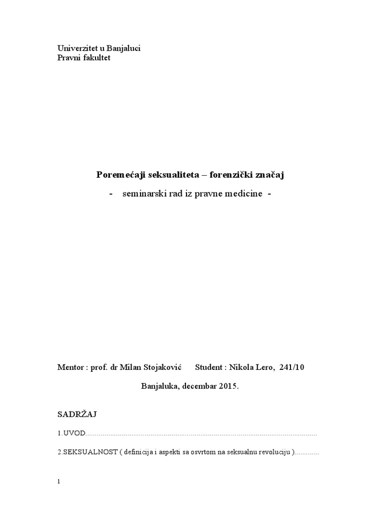 Poremecaji Seksualiteta | PDF