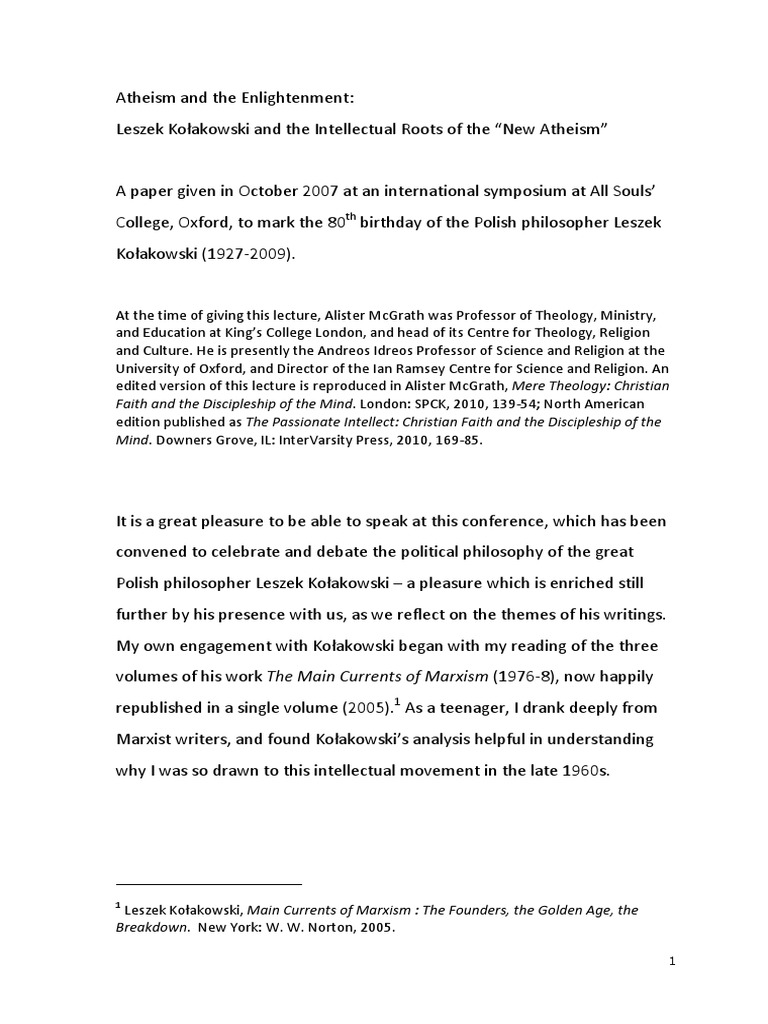 Atheism and The Enlightenment Alister McGrath | PDF | Age Of ...