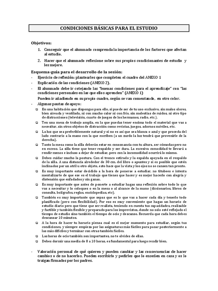 Condiciones Basicas para El Estudio | PDF | Aprendizaje | Sicología
