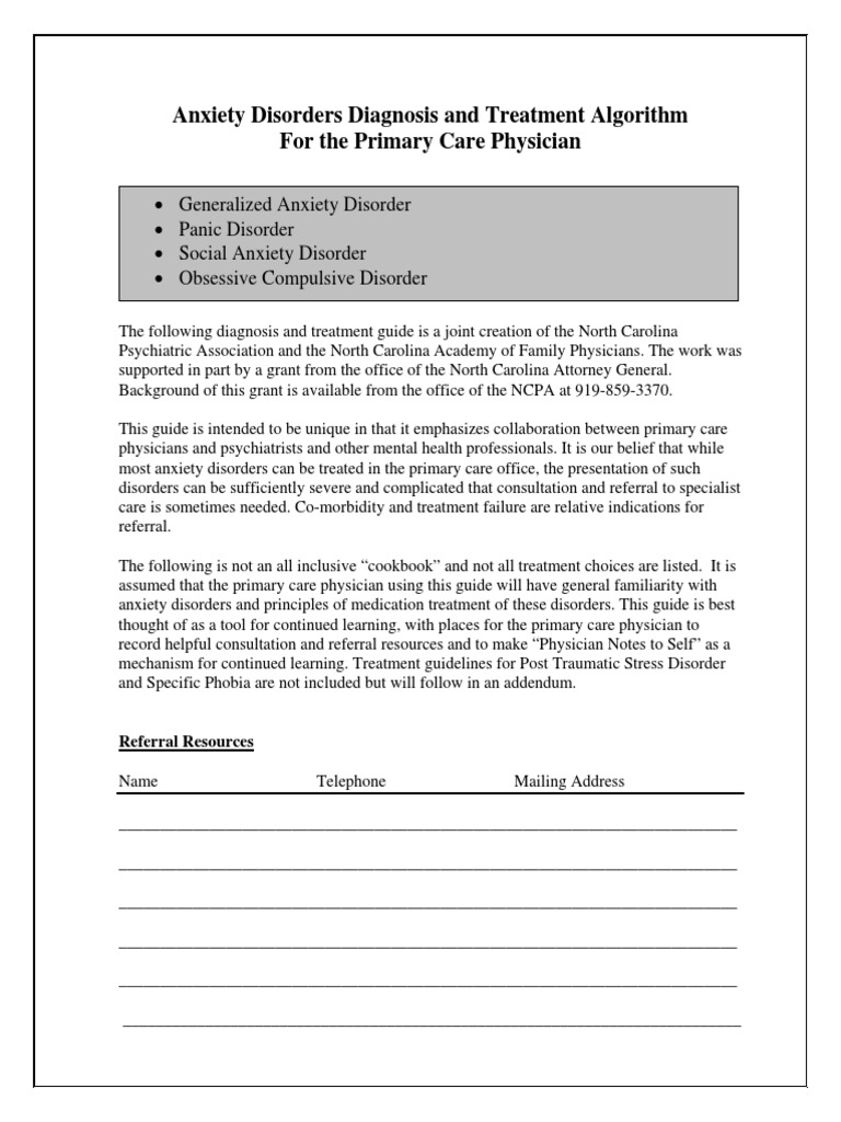 Anxiety Algorithm | PDF | Anxiety Disorder | Agoraphobia