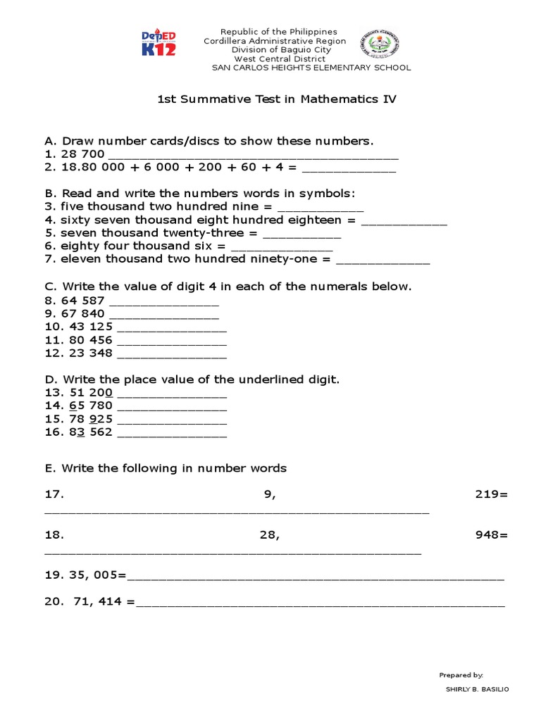 1st Summative Test in Mathematics IV | PDF