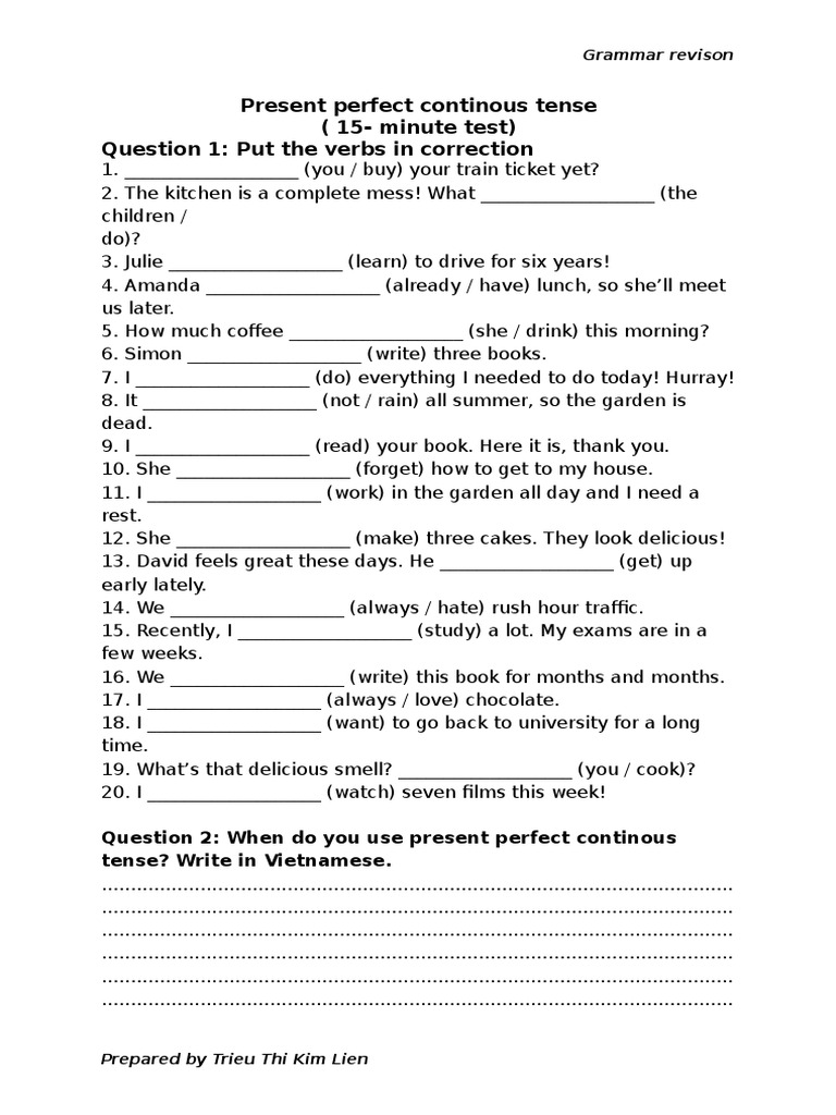 Present Perfect Continuous Exercises | PDF | Language Arts & Discipline ...