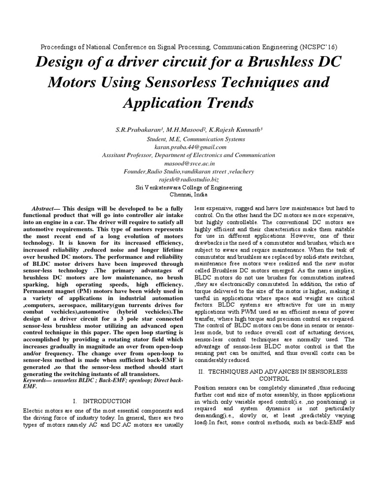 Sensorless BLDC Driver Circuit (SVCE) - 212714403012 PDF | PDF | Mosfet ...