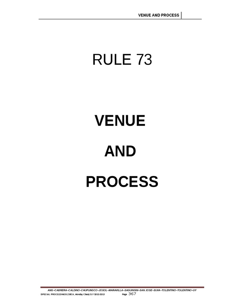 Rule 73: Venue AND Process | PDF | Probate | Government Information