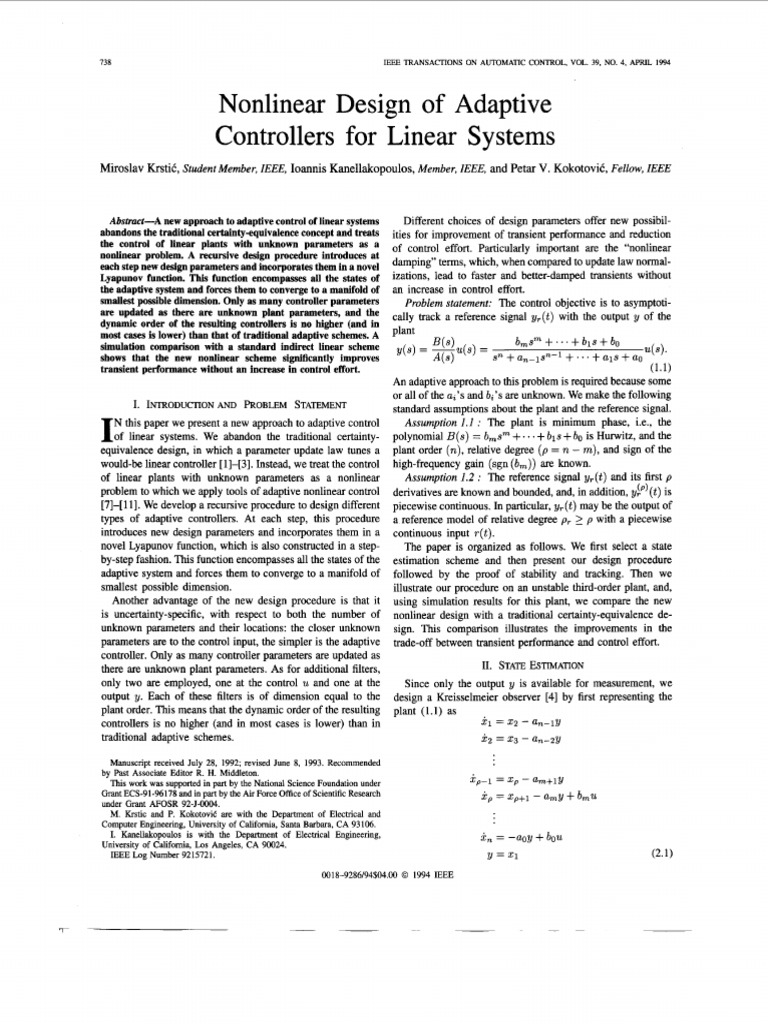 Non Linear Control | PDF | Stability Theory | Control Theory