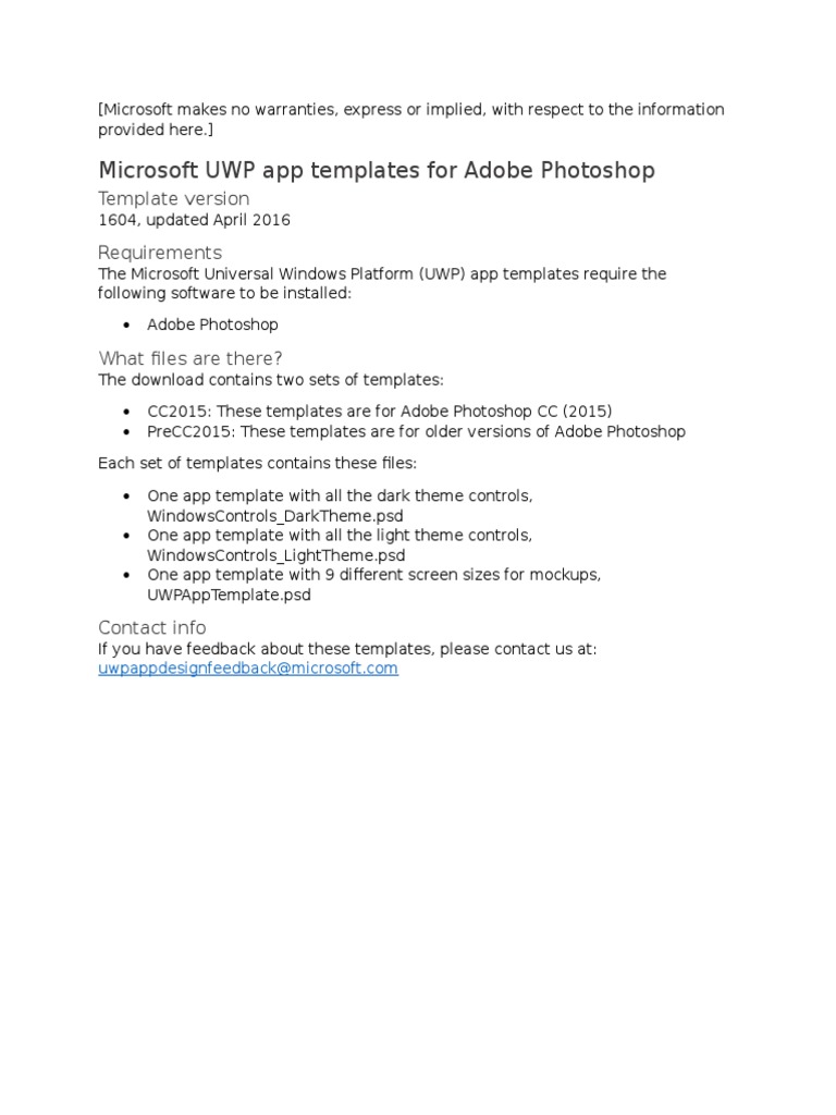 Microsoft UWP App Templates For Adobe Photoshop: Template Version ...