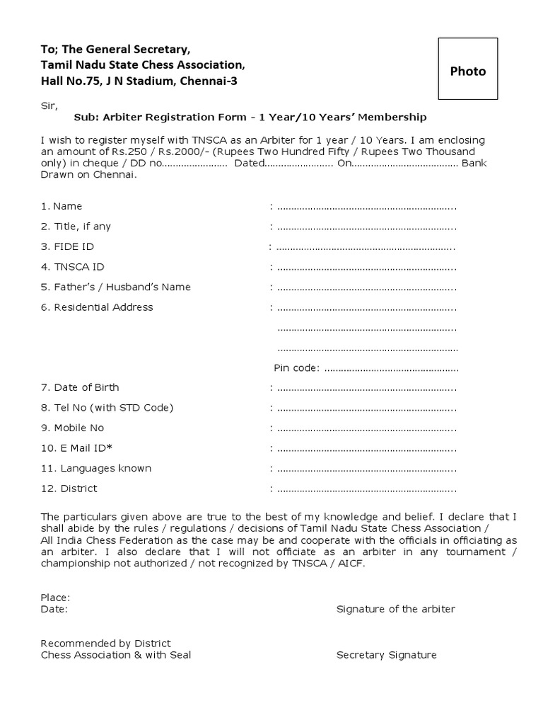 TNSCA Arbiters Reg Form New 2016 | PDF