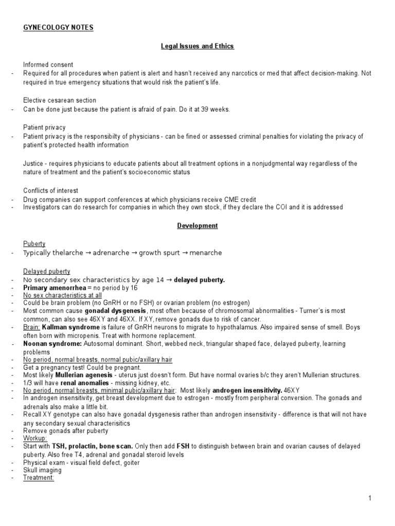 Gynecology Notes | PDF | Ovarian Cancer | Puberty