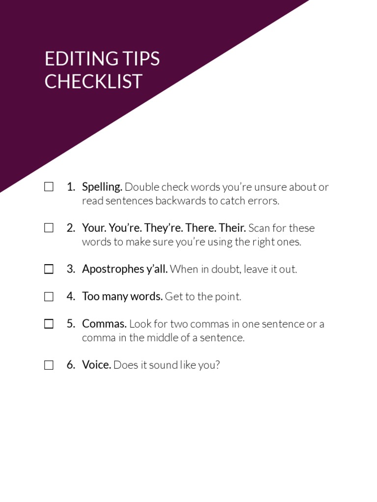 Essential Editing Tips Checklist | PDF | Language Arts & Discipline