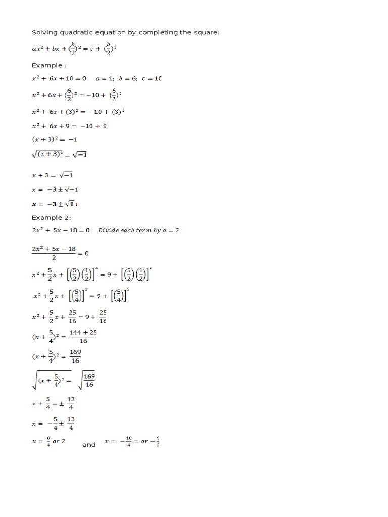 Completing the Square: Examples & Solutions | PDF