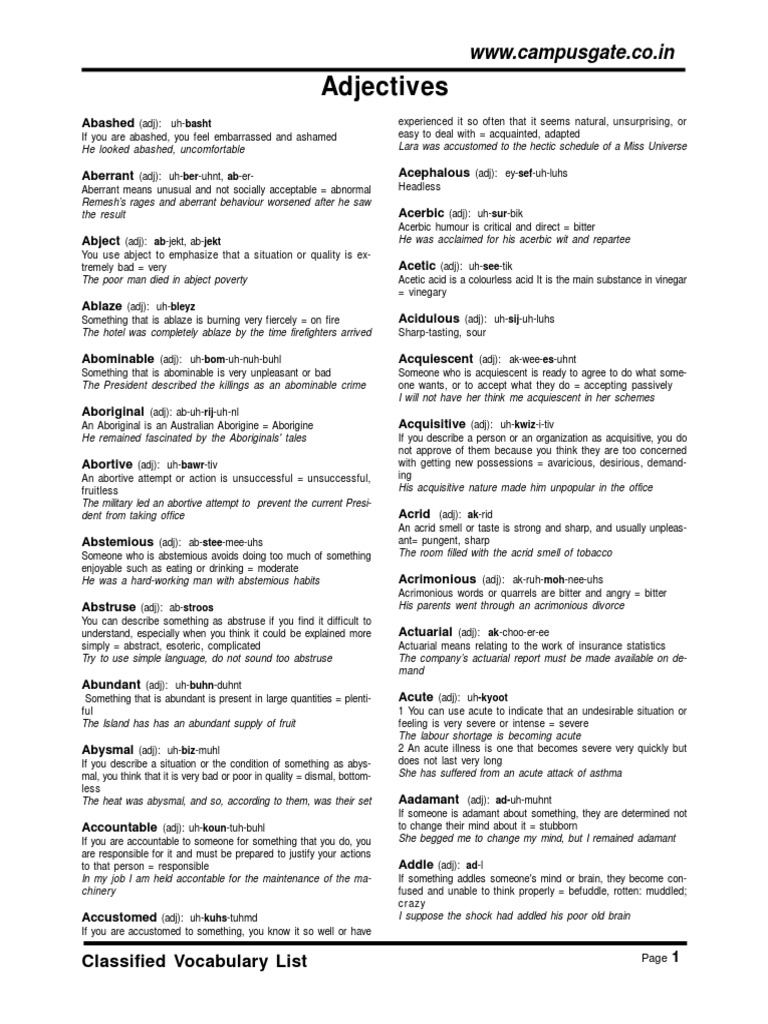 Classified Vocab List | PDF | Cognition