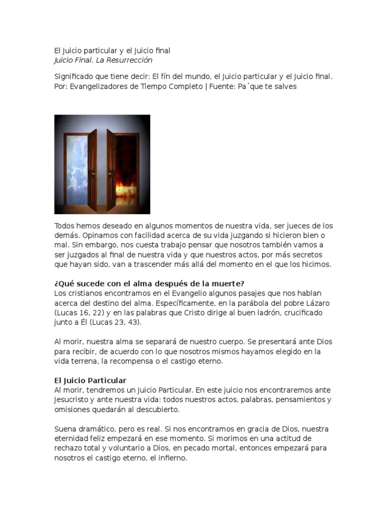 Juicio Particular y Juicio Final en la Biblia | PDF | Juicio final ...
