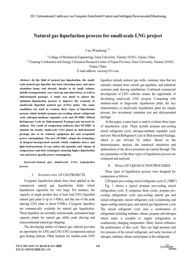 Natural Gas Liquefaction Process For Small-Scale LNG Project | PDF ...