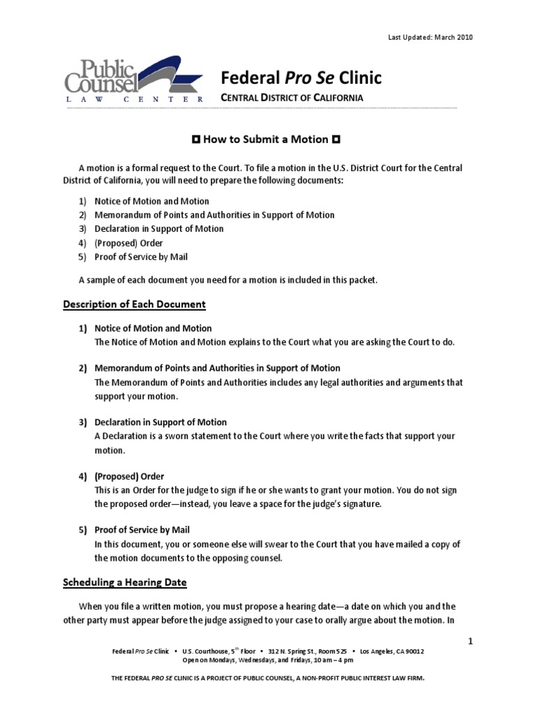 How To Submit A Motion in Federal Court For Pro Se Parties | PDF | Pro ...