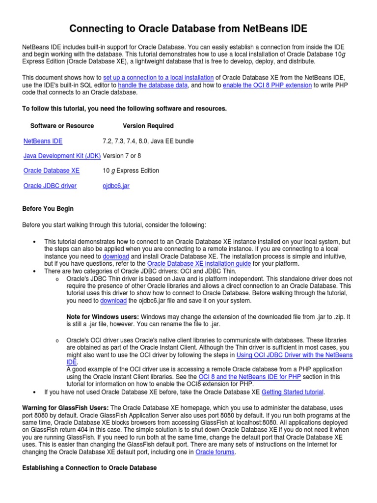 Connecting To Oracle Database From NetBeans IDE | PDF | Net Beans ...
