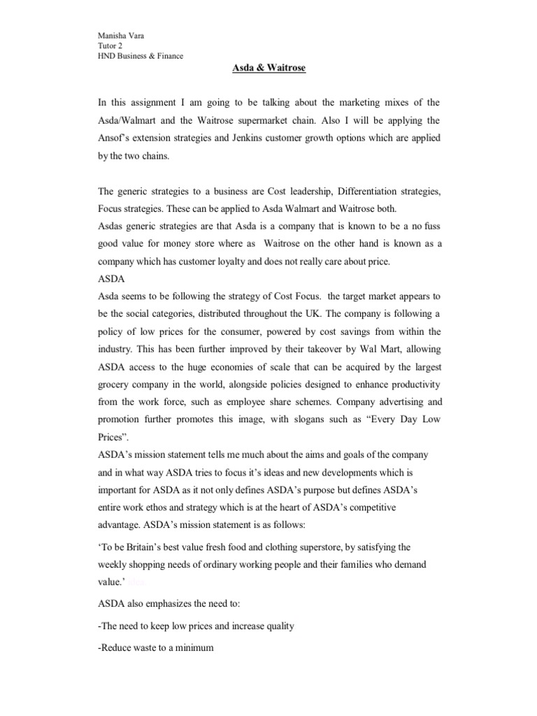 Asda Marketing Mix | PDF