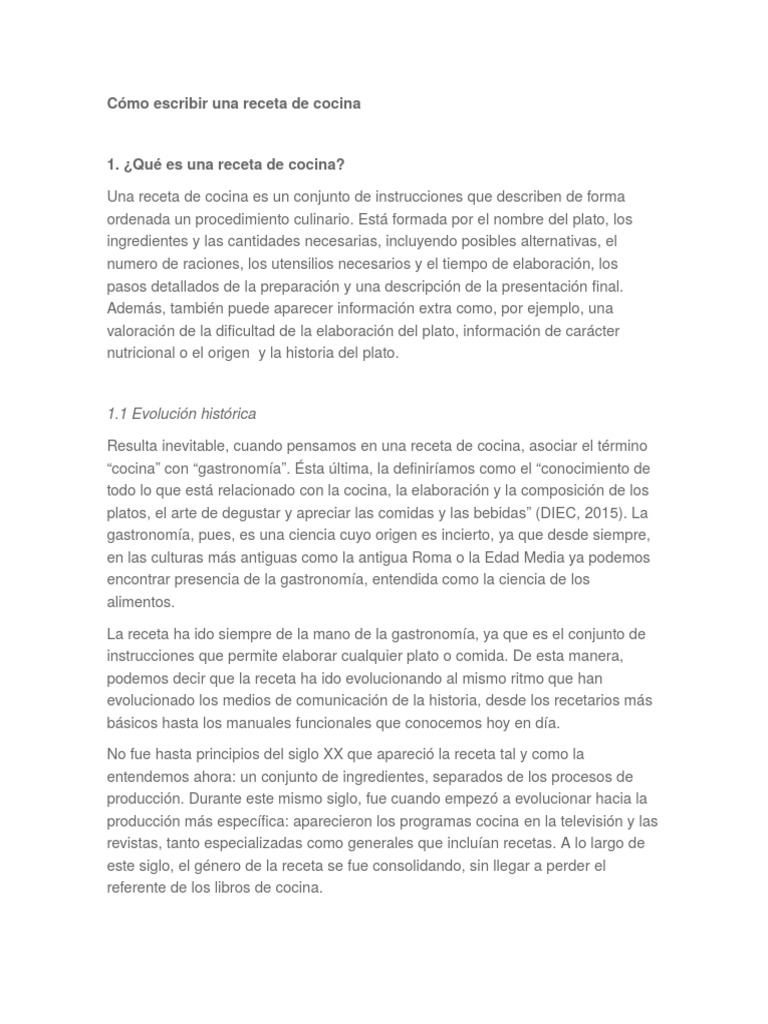 Cómo Escribir Una Receta de Cocina | PDF | Receta | Alimentos