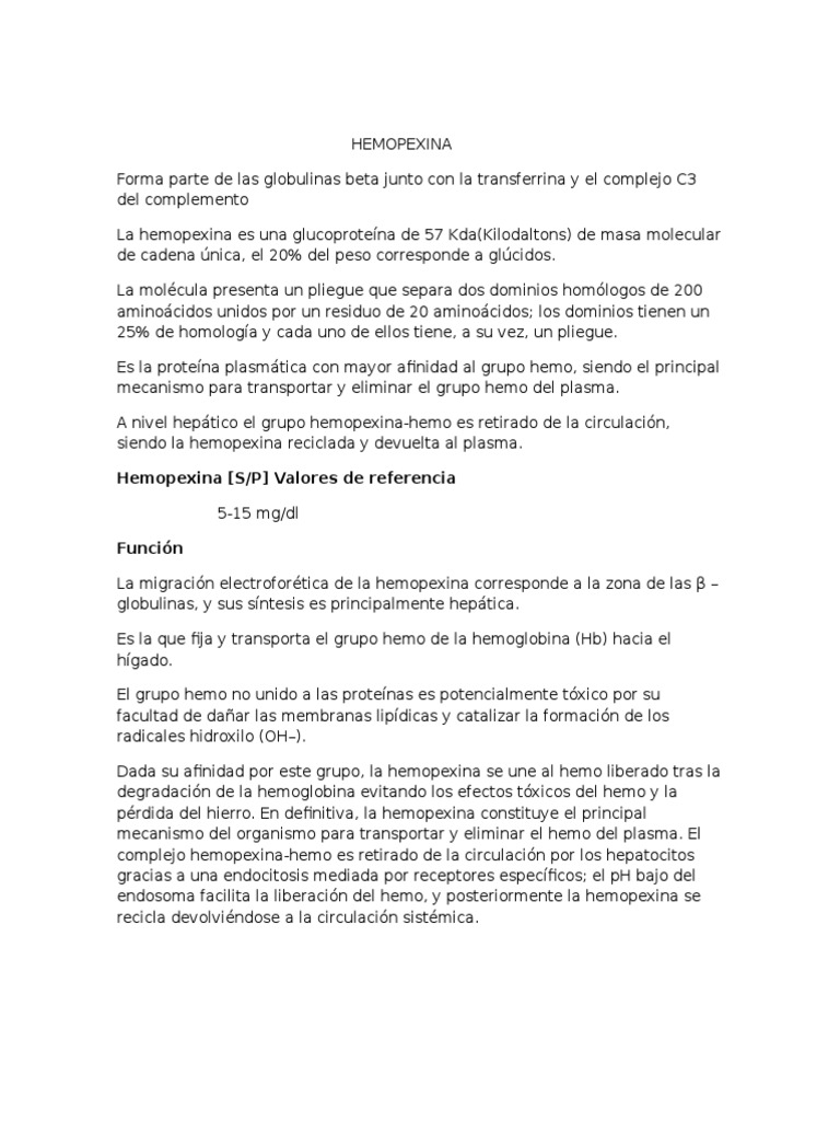 Función y estructura de la hemopexina | PDF | Ciencia y matemáticas