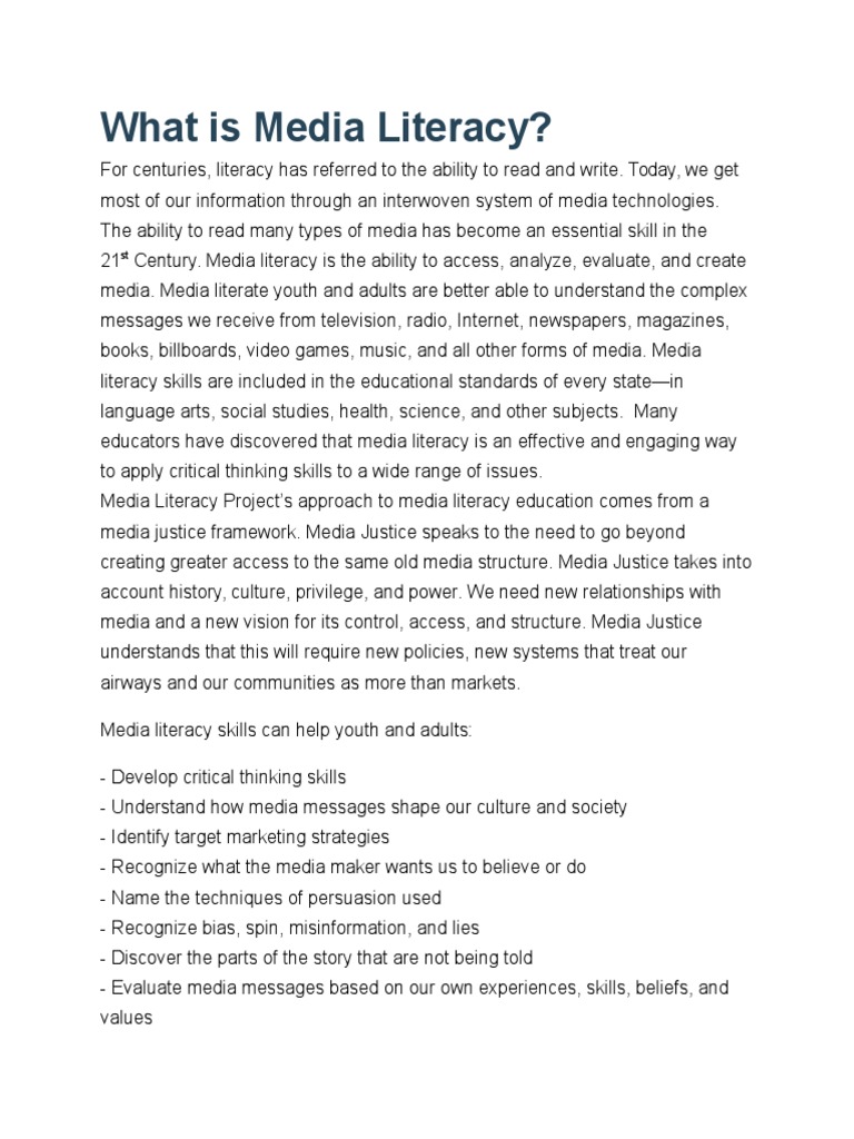 Understanding Media Literacy: An Analysis of the Skills Needed to ...