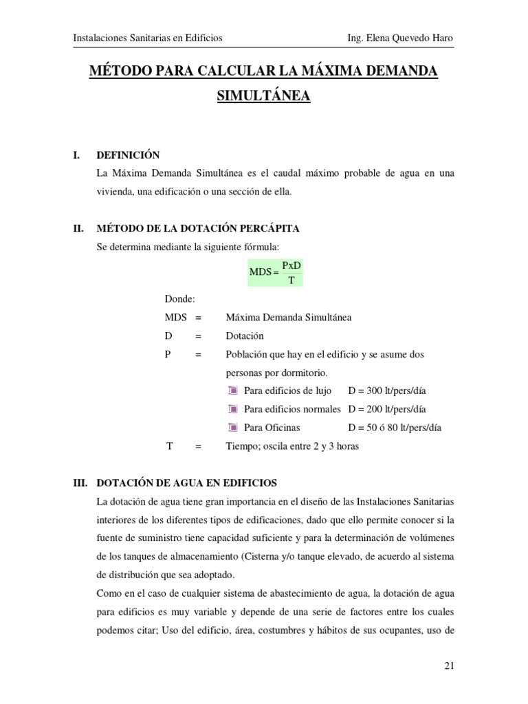 Método para Calcular La Máxima Demanda Simultánea PDF | PDF | Líquidos | Agua