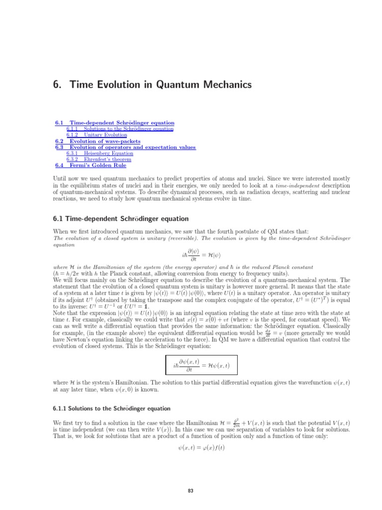 Quantum Dynamics: An Exploration of Time-Dependent Solutions to the ...