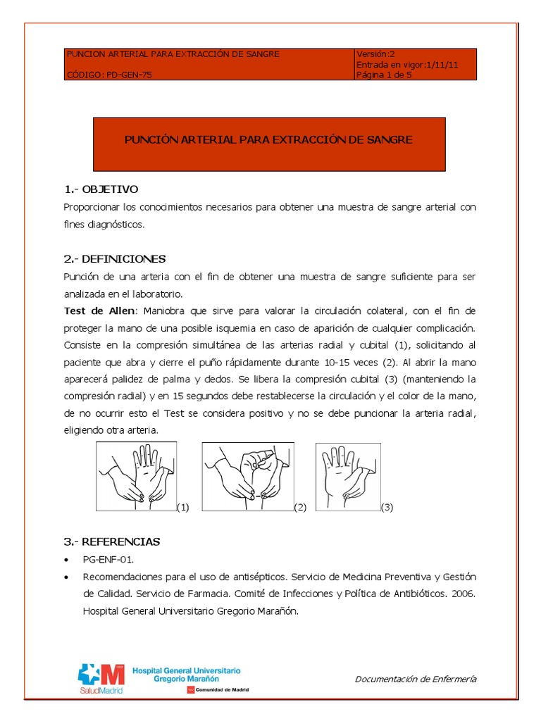 Puncion Arterial para Extracci N de Sangre | PDF | Sangre | Especialidades Medicas