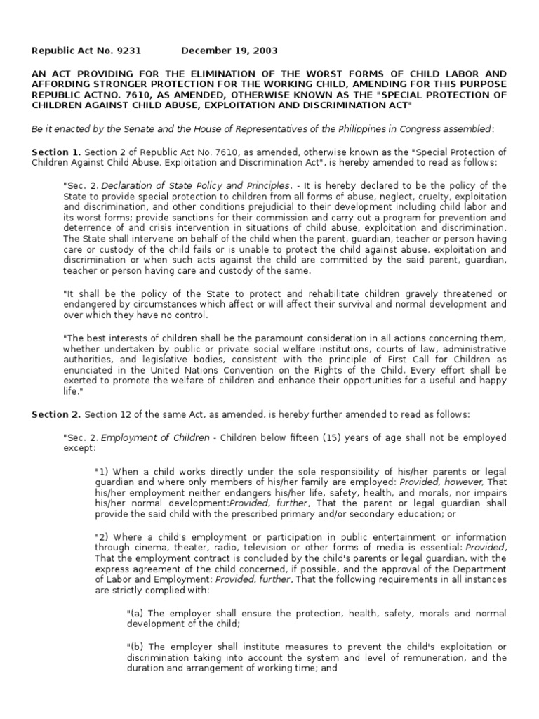 RA 9231 (Special Protection For Children) | PDF | Human Trafficking ...
