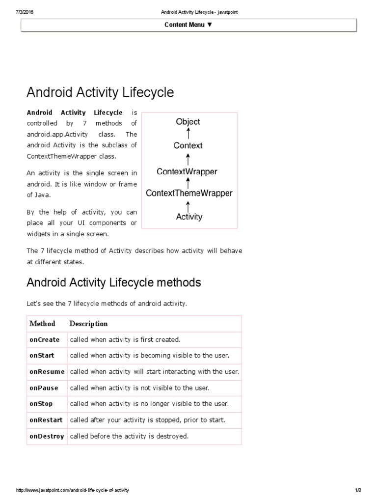 Android Activity Lifecycle - Javatpoint | PDF | Android (Operating System) | Mobile App