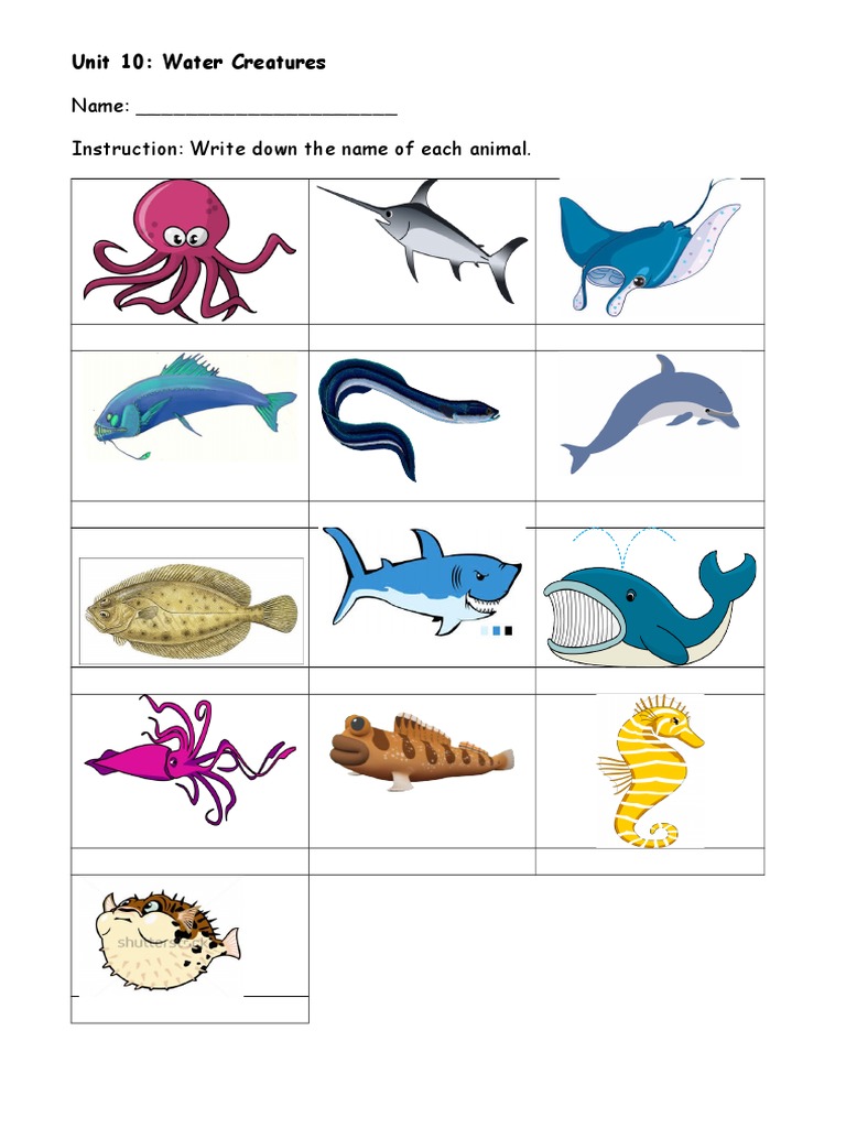 Water Creatures Spelling Test | PDF